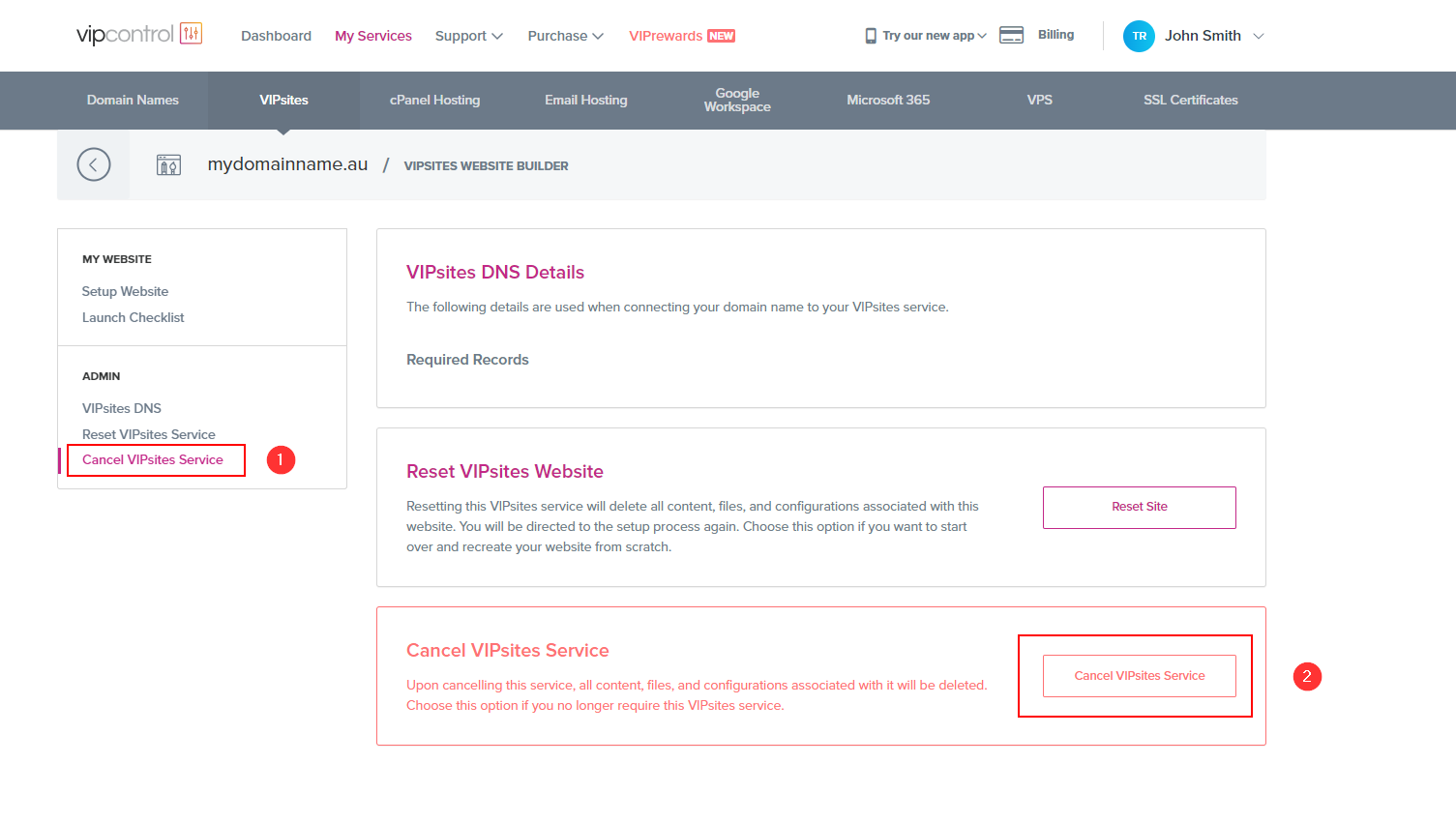 How to cancel your VIPsites Website? - VentraIP