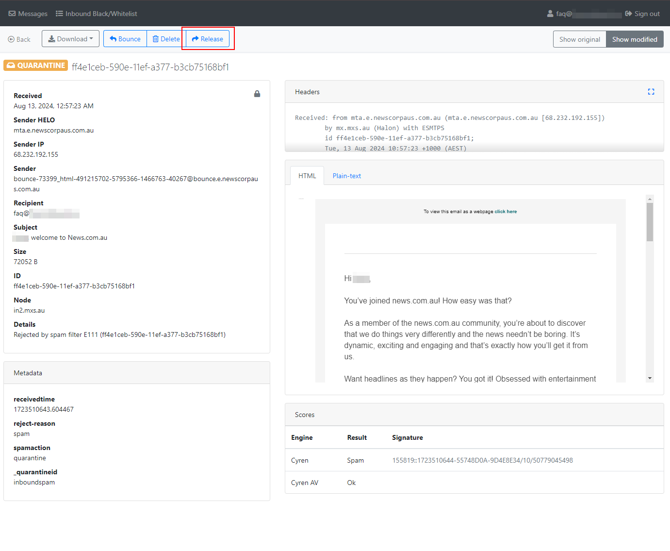Viewing emails through the Dedicated Email Spam Filtering Log - VentraIP
